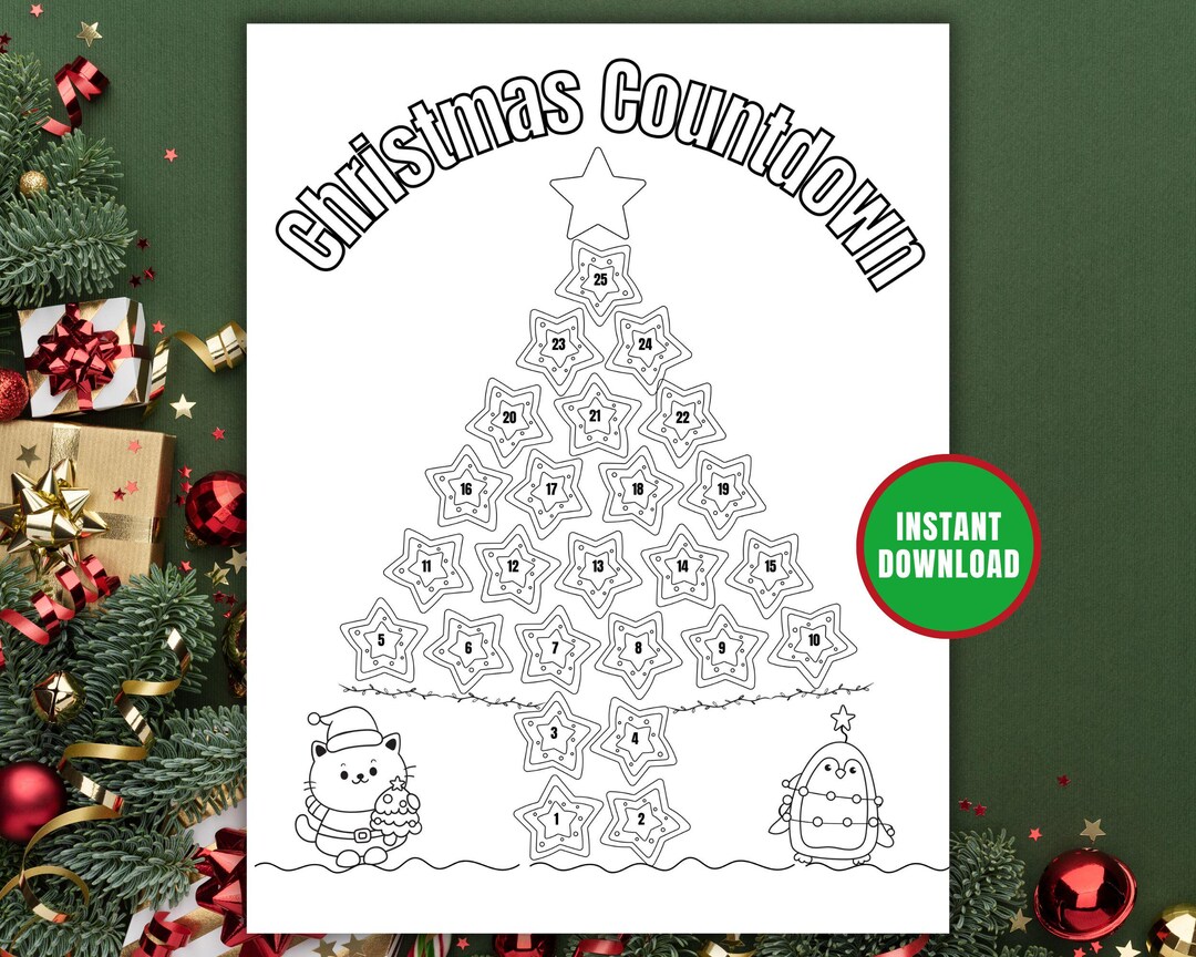 Christmas Countdown Calendar, Christmas Coloring Activity, Daycare ...