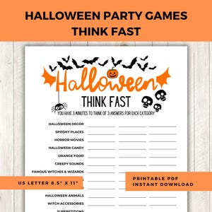 Halloween Think Fast Game: Printable Party Activity (PDF Download - Etsy