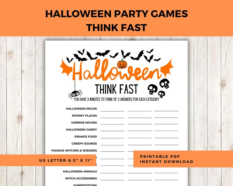 Halloween Think Fast Game: Printable Party Activity (PDF Download - Etsy