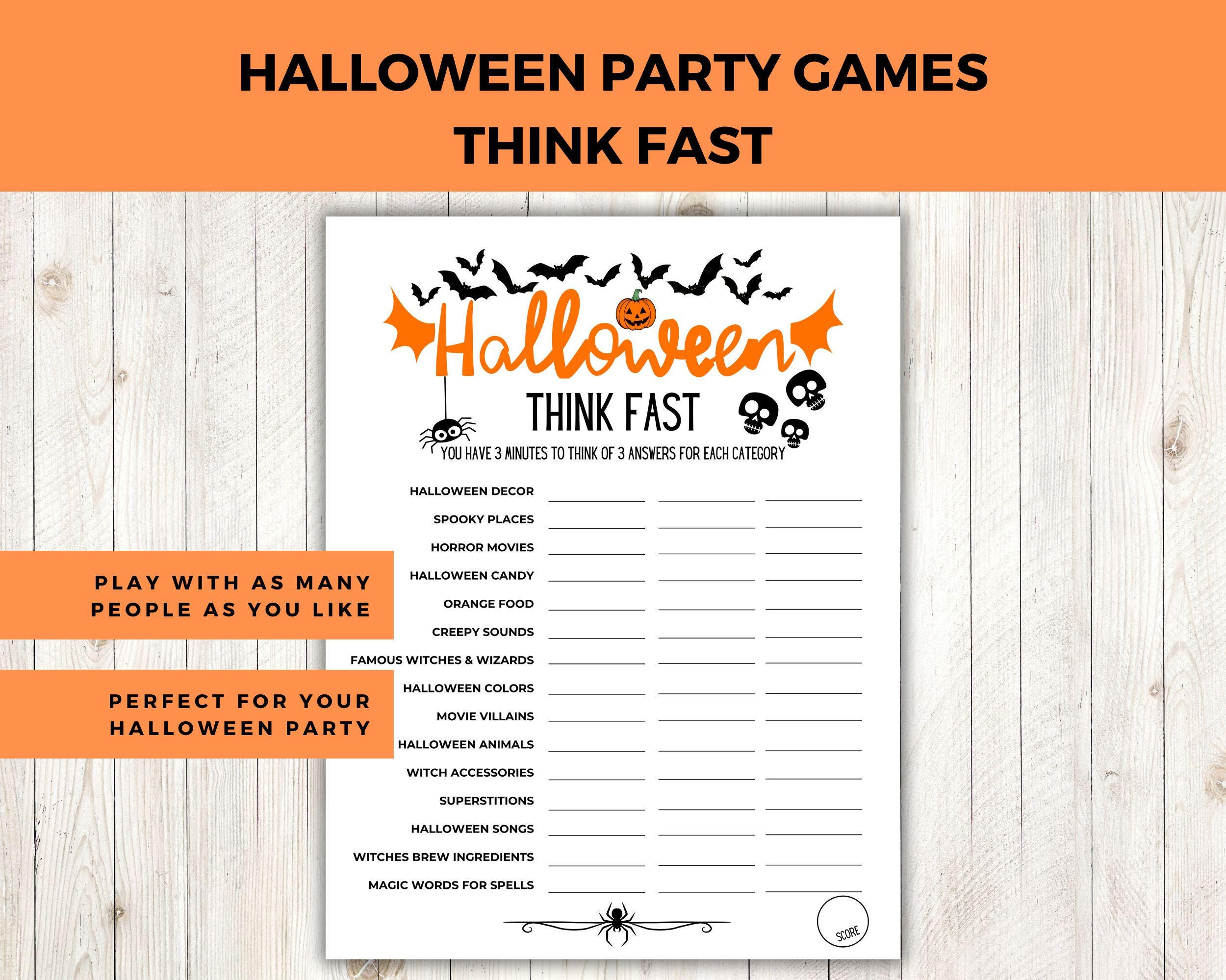 Halloween Think Fast Game: Printable Party Activity (PDF Download - Etsy