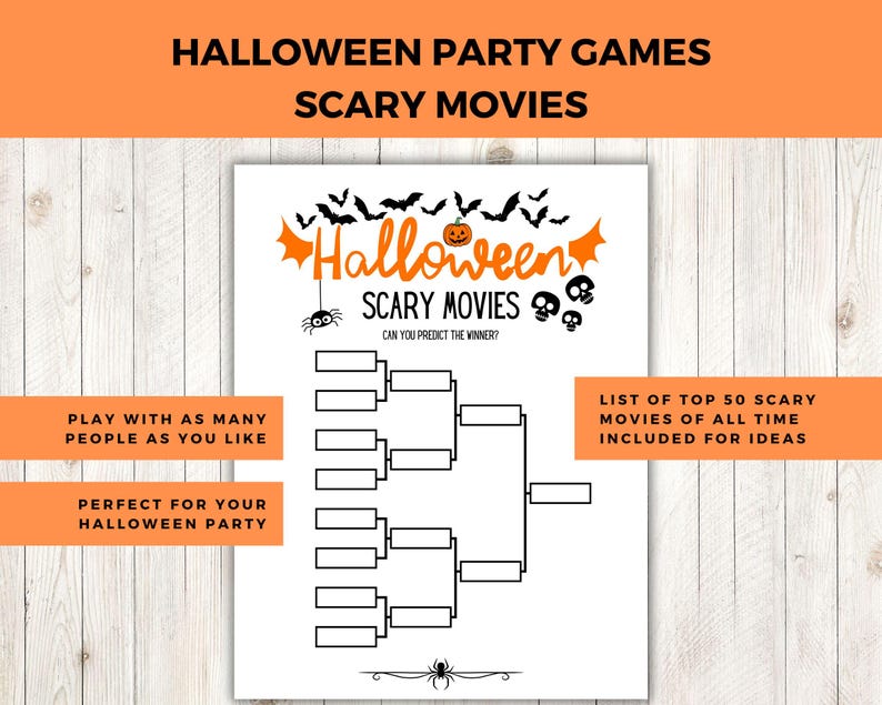 Halloween Scary Movie Bracket Game: Printable Party Activity (PDF ...