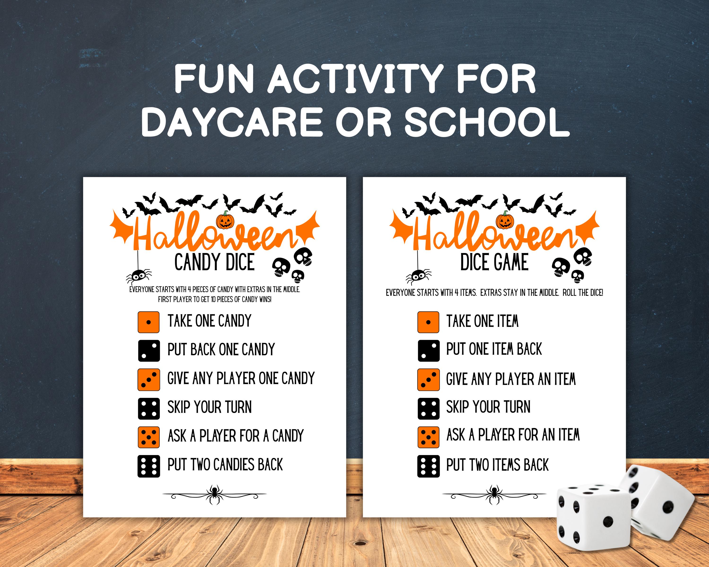 Halloween Candy Dice Game: Printable Party Activity, US Letter Size, A4 ...