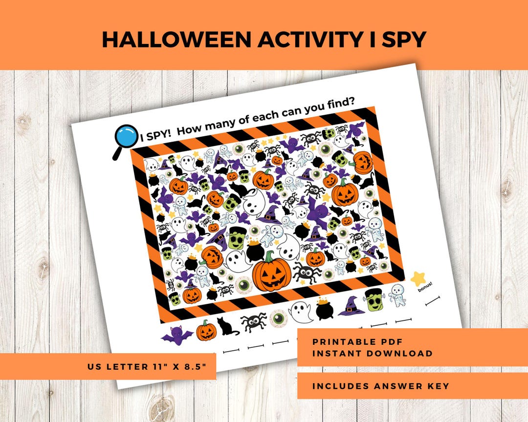 Halloween I Spy Printable Activity Sheet, I Spy Game for Kids, Autumn ...
