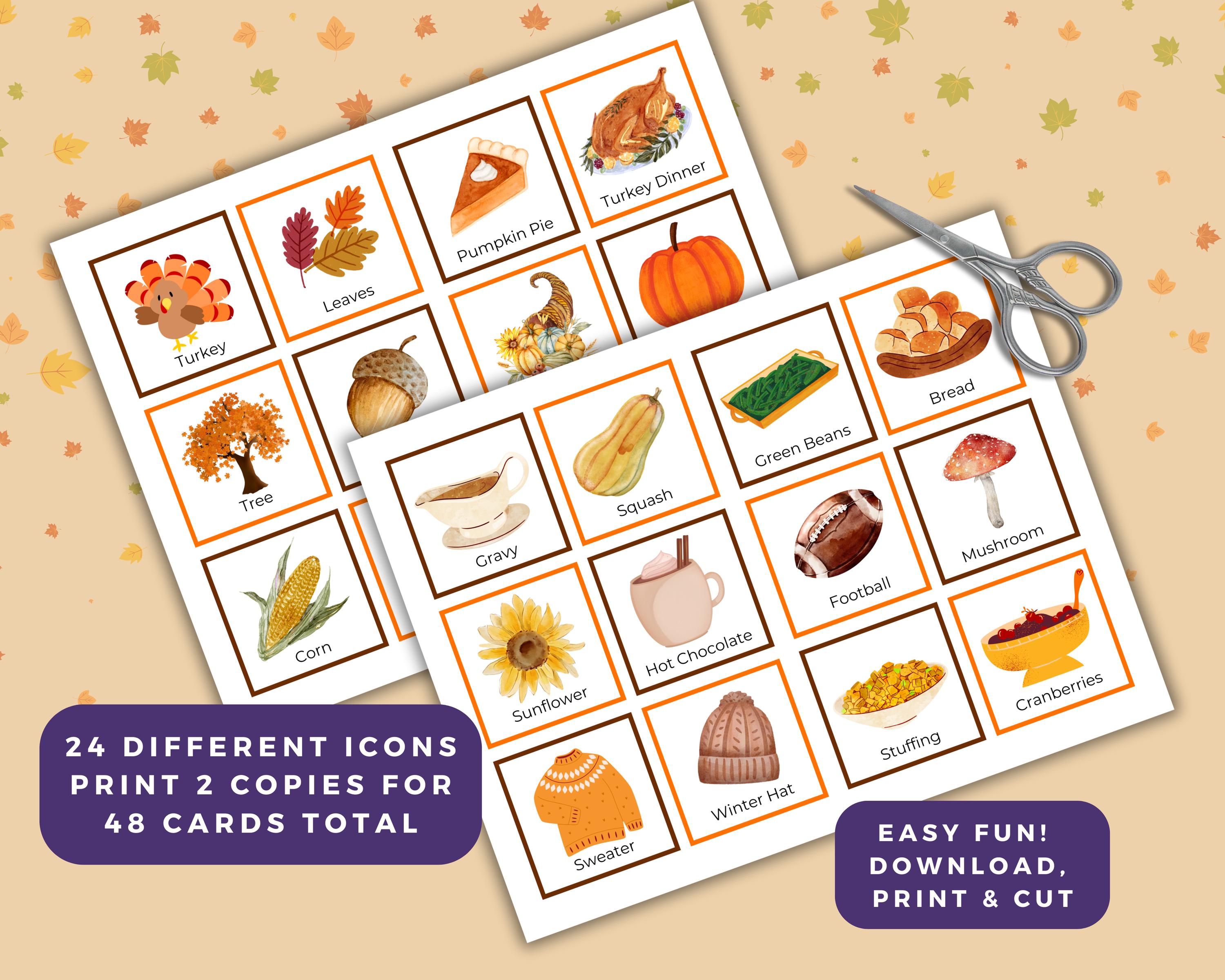 Thanksgiving Memory Match Game: Printable Activity for Toddlers (PDF ...