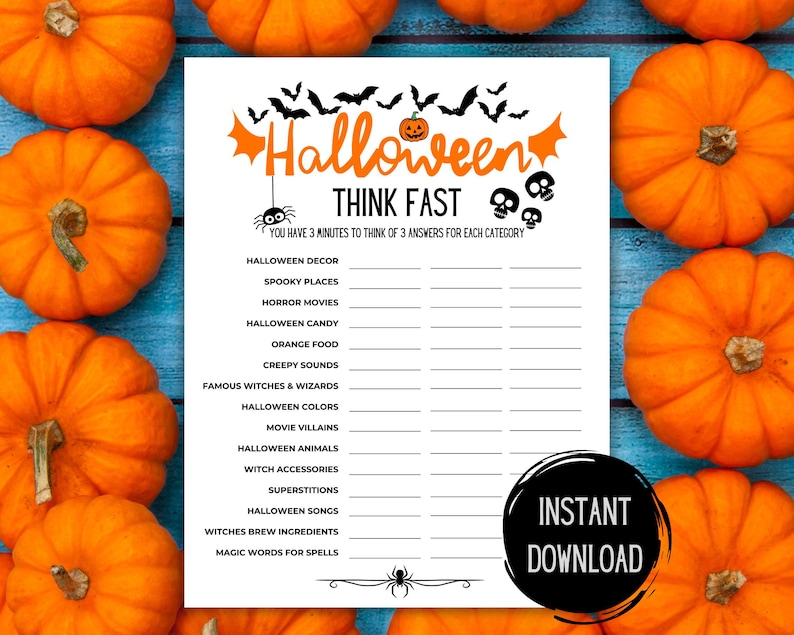 Halloween Think Fast Game: Printable Party Activity (PDF Download - Etsy