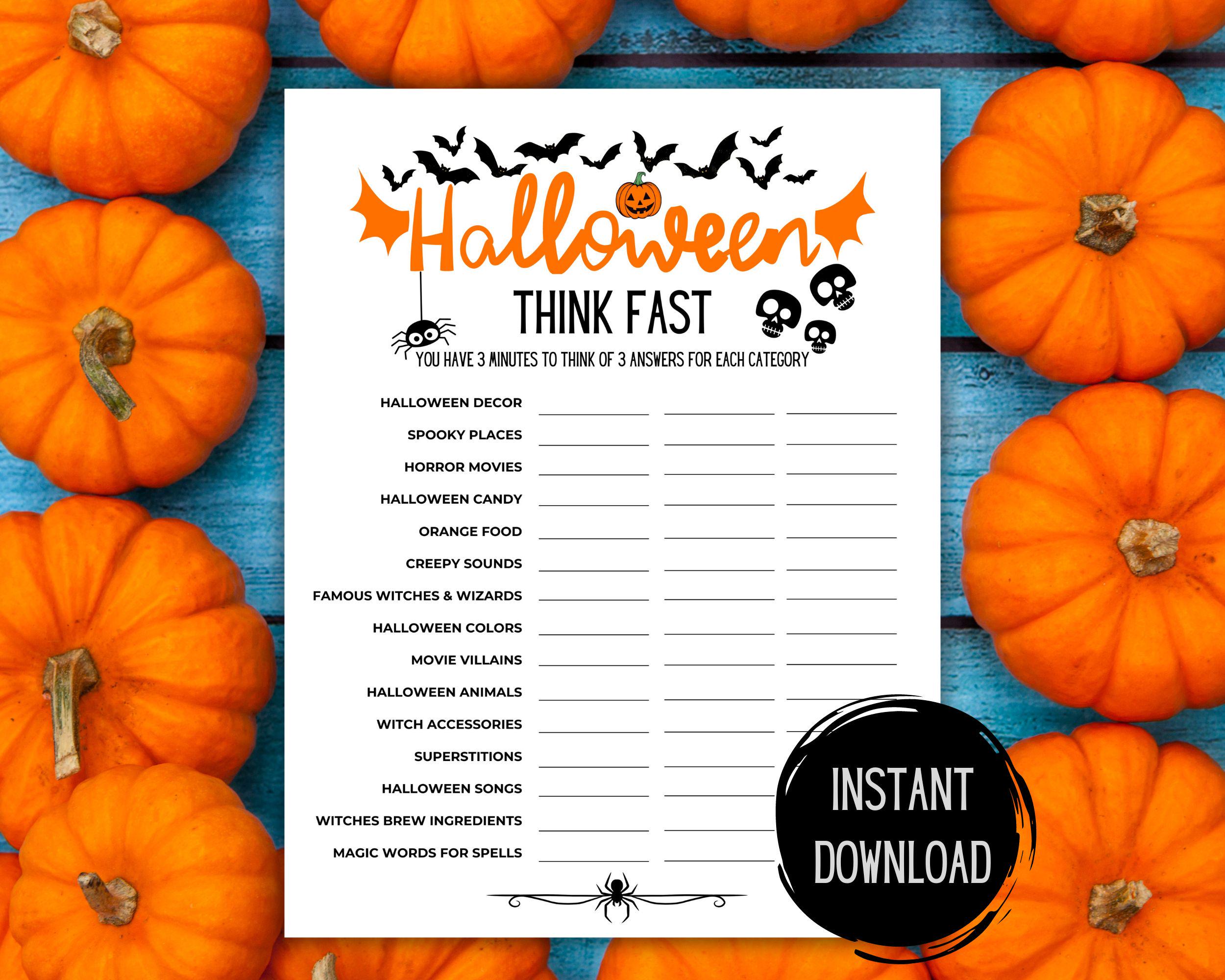 Halloween Think Fast Game: Printable Party Activity (PDF Download - Etsy