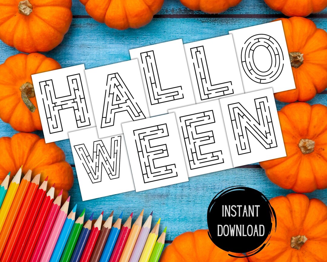 Halloween Kids Maze Letters Coloring Pages, Halloween Activity, Cute ...