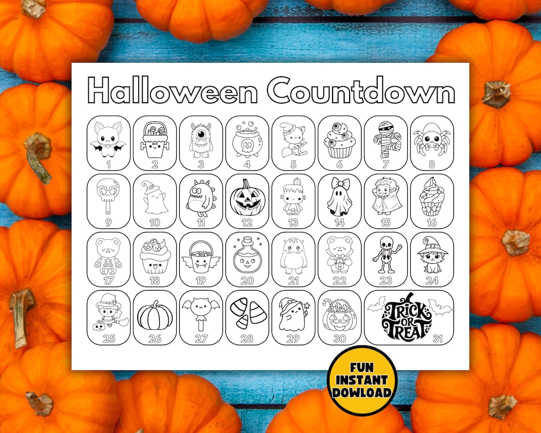Halloween Countdown Activity Printable: Coloring Sheet US Letter & A4 ...