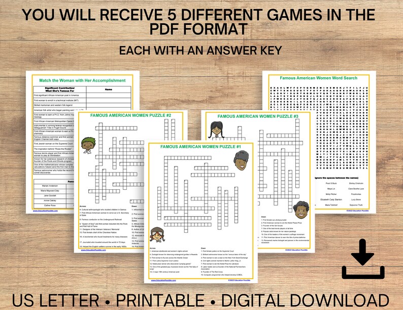 Famous American Women Puzzles and Games - 76 Different Women Included ...