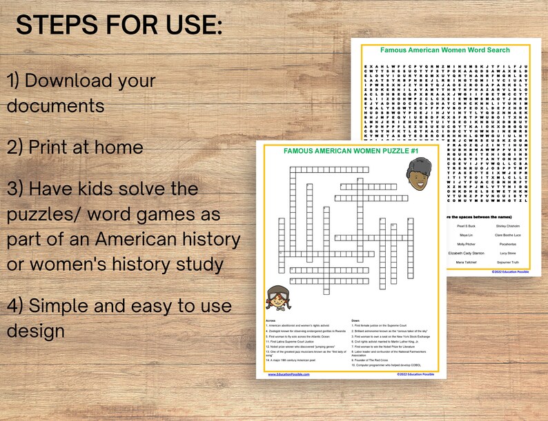 Famous American Women Puzzles and Games - 76 Different Women Included ...