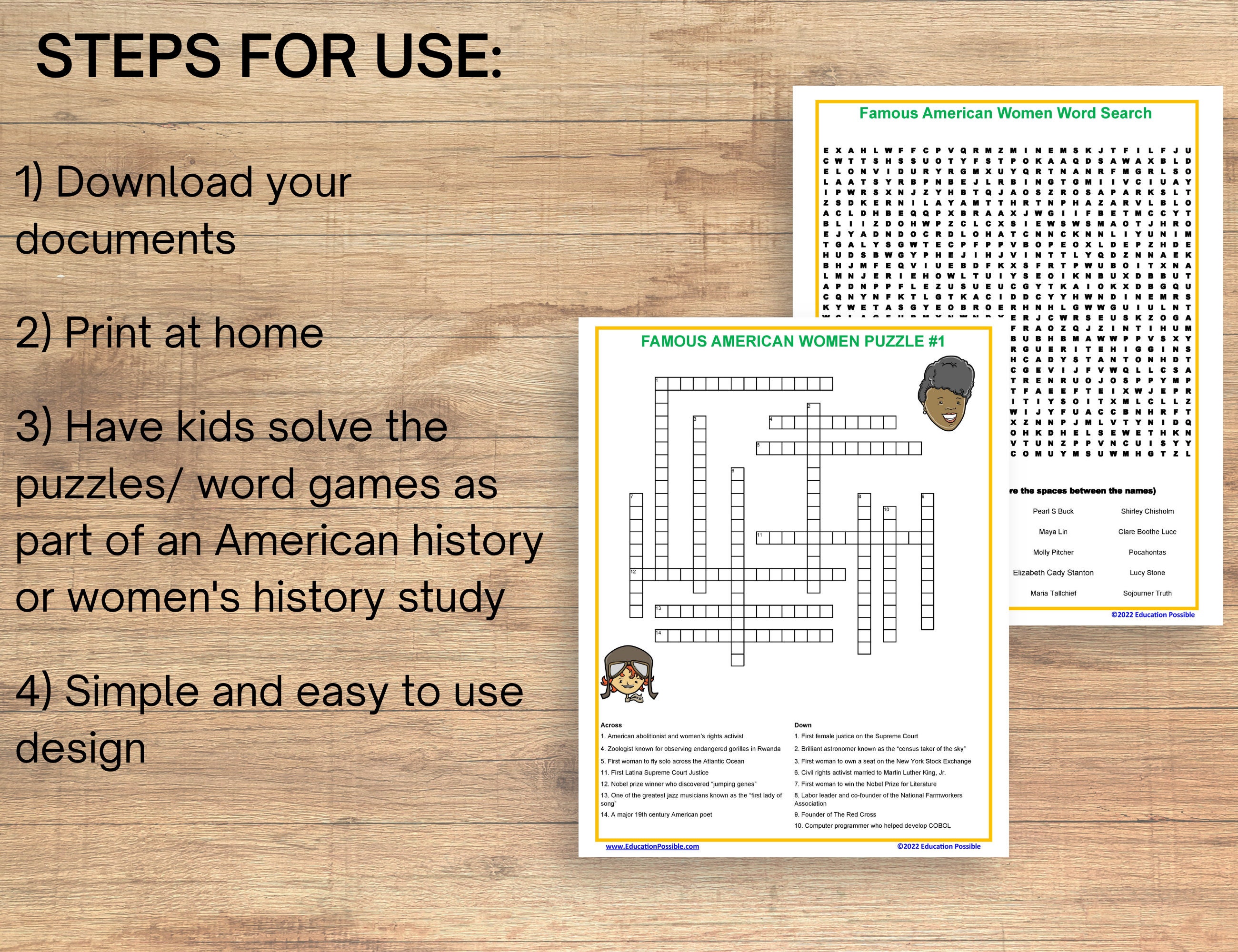 Famous American Women Puzzles and Games - 76 Different Women Included ...