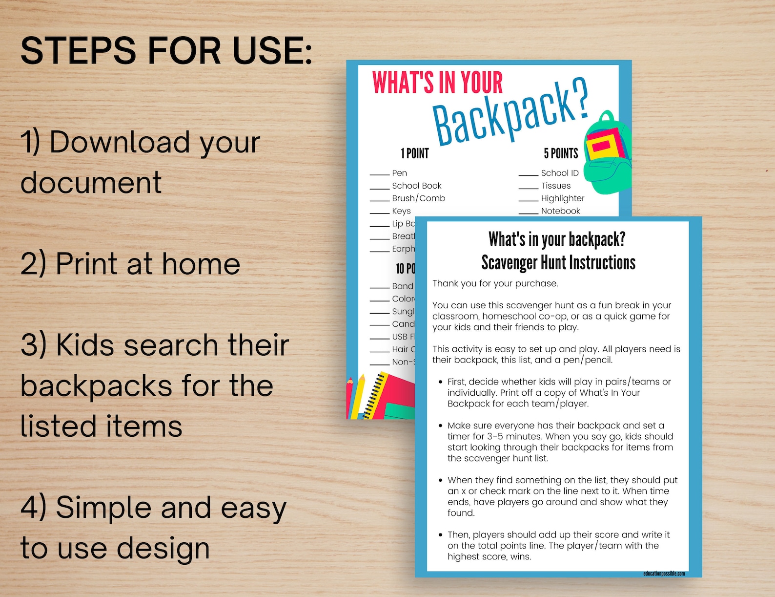 Backpack Scavenger Hunt - Printable Games - Fun Activity for Kids ...