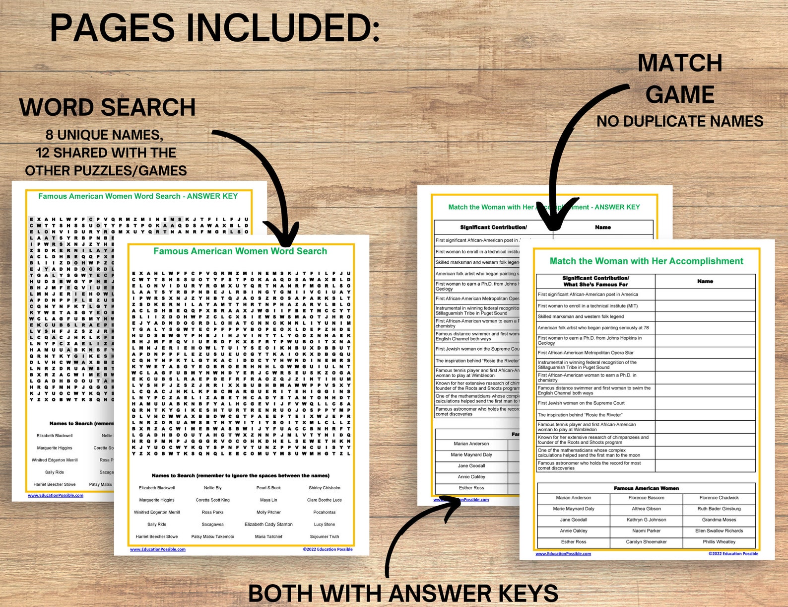 Famous American Women Puzzles and Games - 76 Different Women Included ...