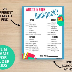 Backpack Scavenger Hunt - Printable Games - Fun Activity for Kids ...