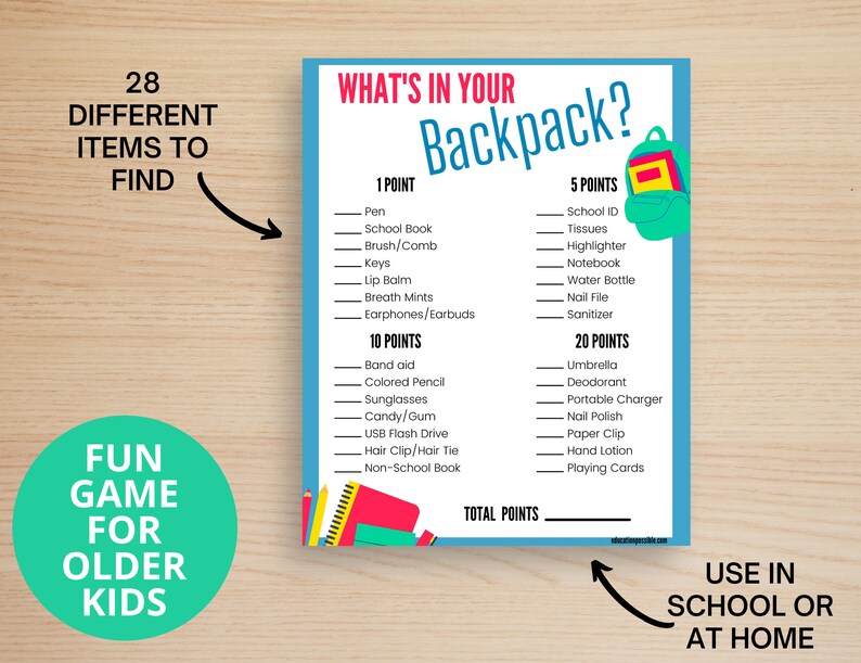 Backpack Scavenger Hunt - Printable Games - Fun Activity for Kids ...