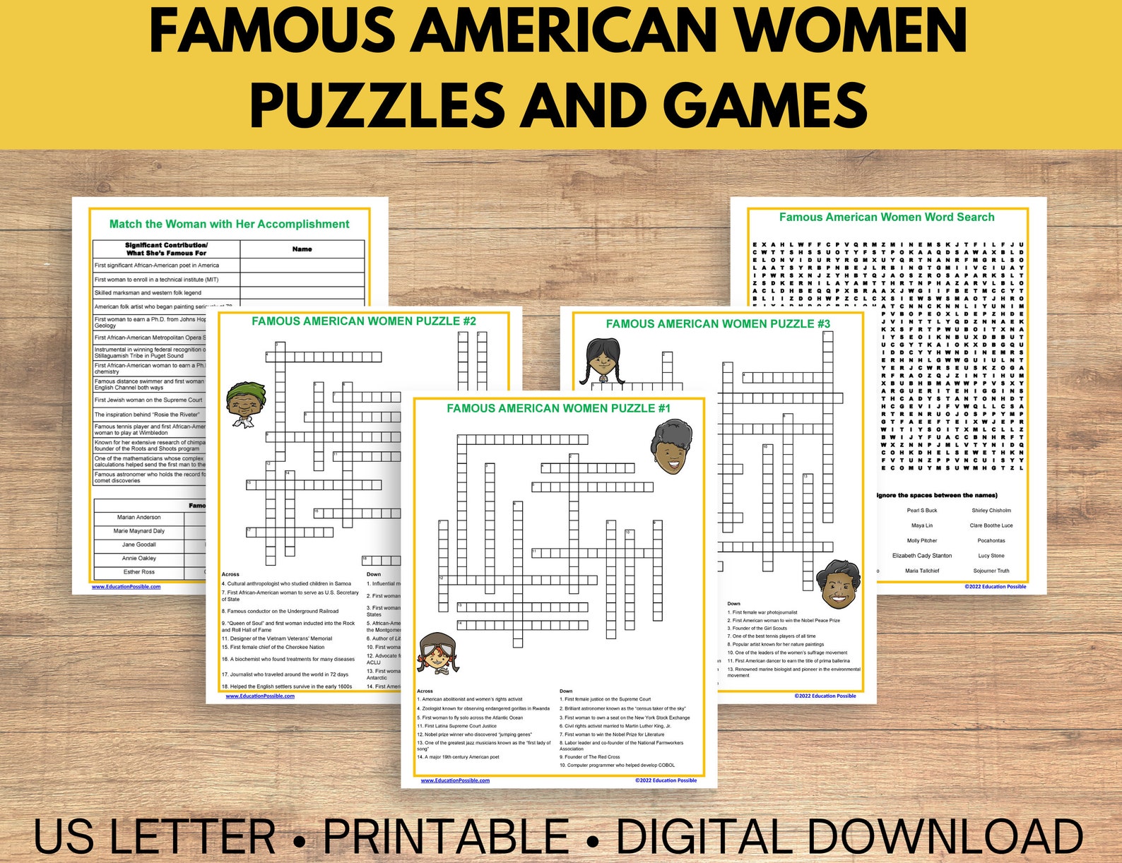 Famous American Women Puzzles and Games - 76 Different Women Included ...