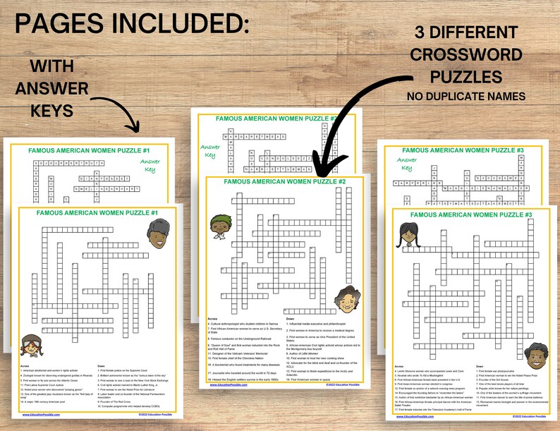 Famous American Women Puzzles and Games - 76 Different Women Included ...