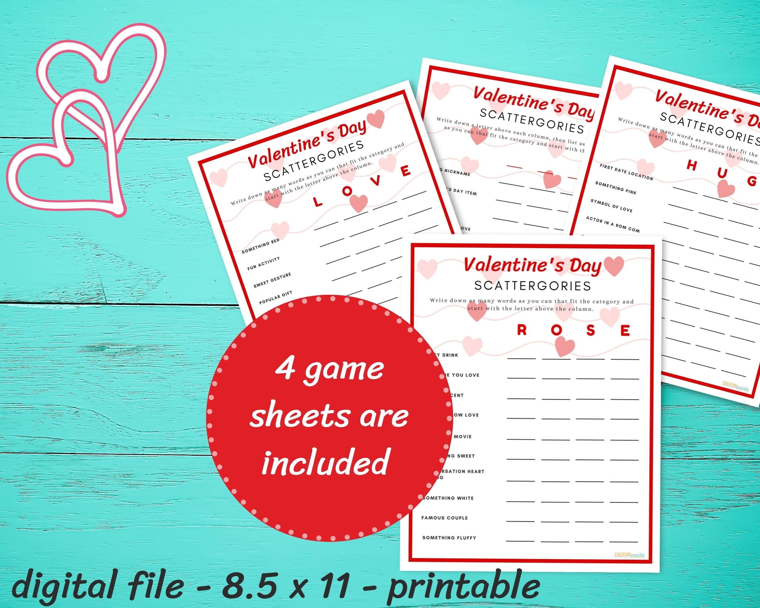 Valentine's Day 4 Game Scattergories Bundle - Galentine's Day ...