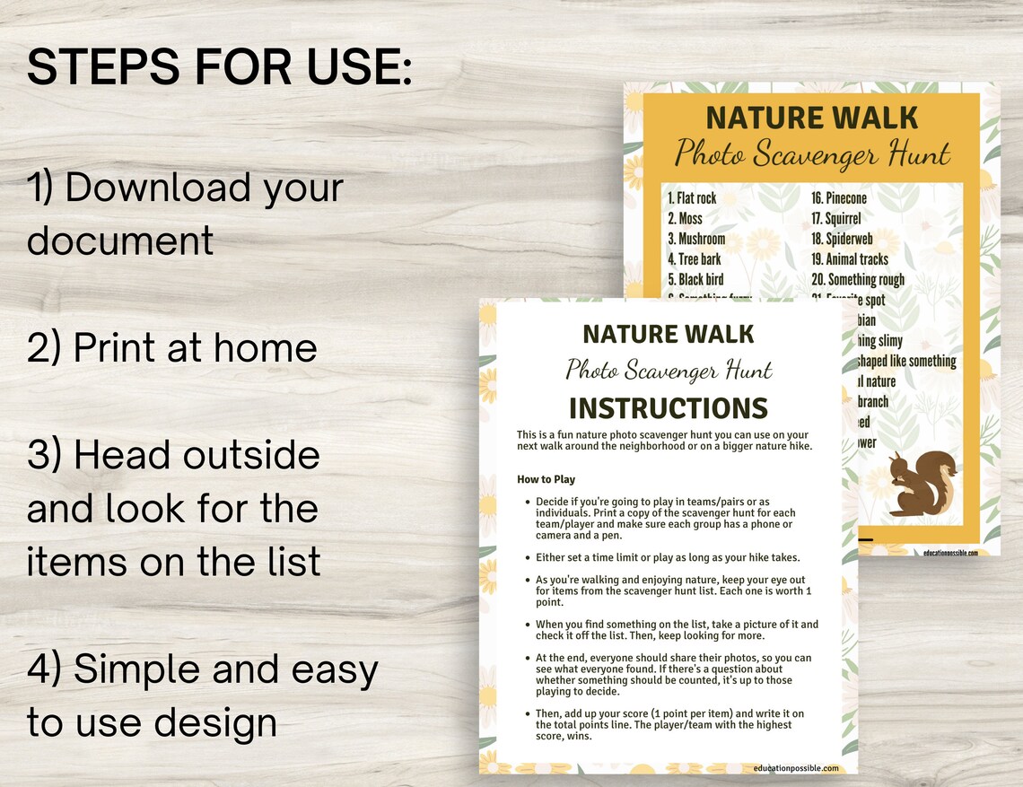 Nature Walk Photo Scavenger Hunt - Printable Games - Outdoor Activity ...