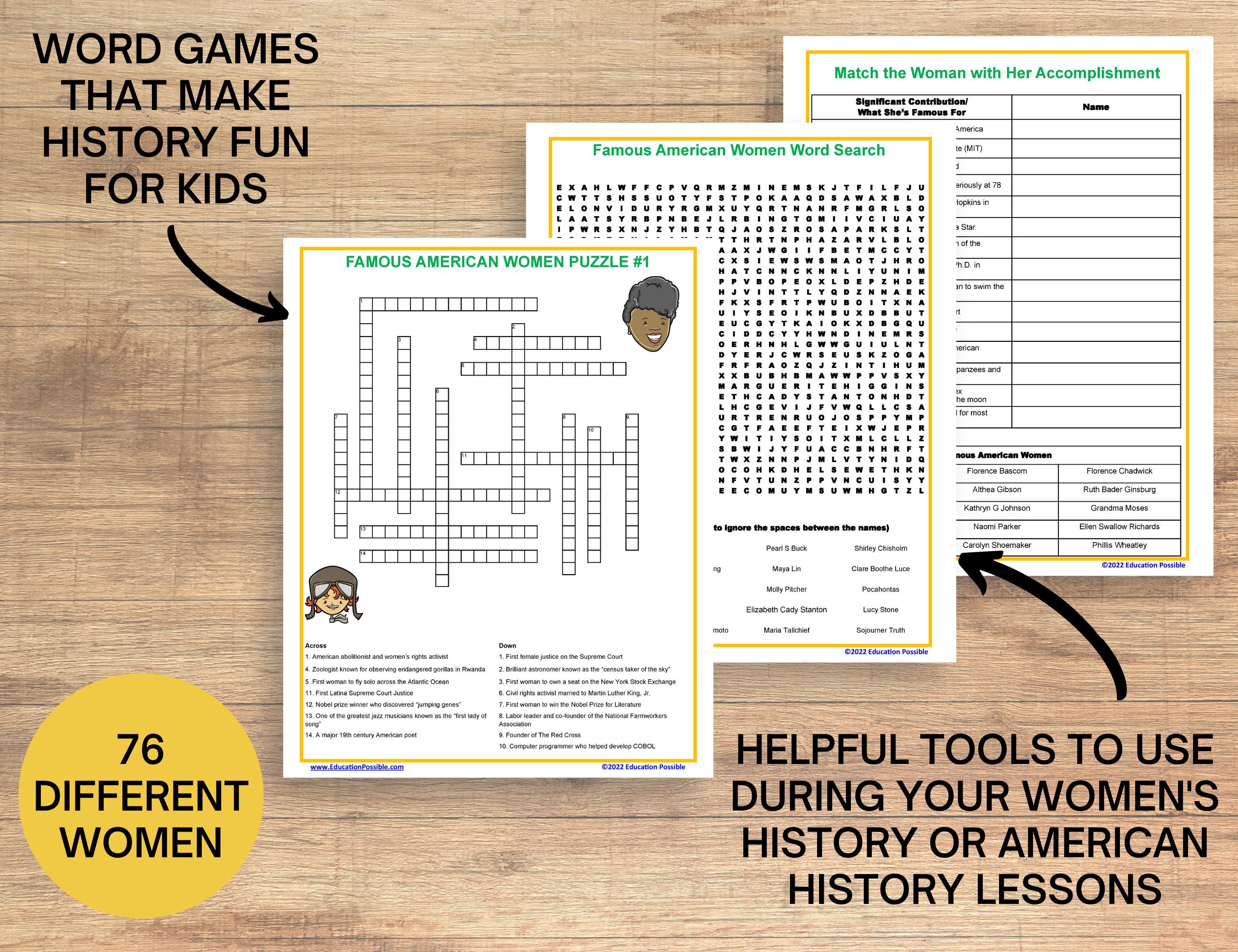 Famous American Women Puzzles and Games - 76 Different Women Included ...