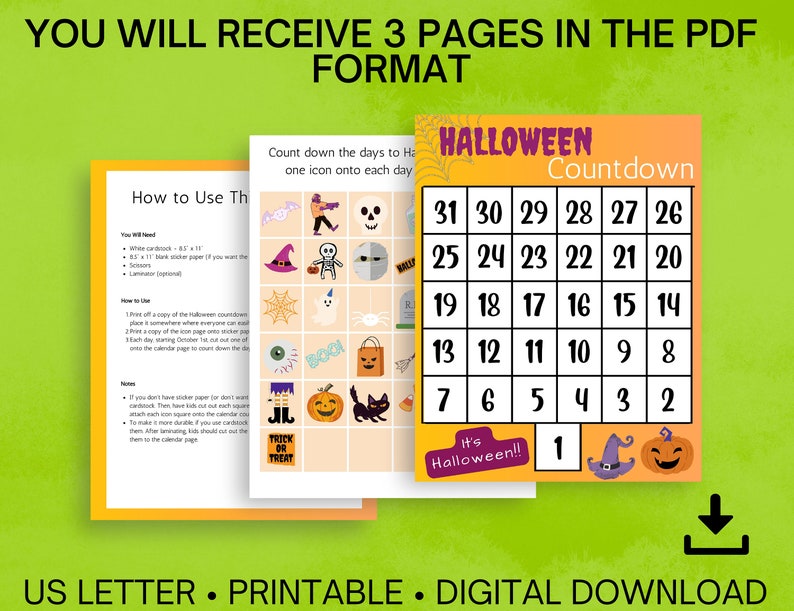 Printable Halloween Countdown - INSTANT DOWNLOAD - Halloween Advent ...
