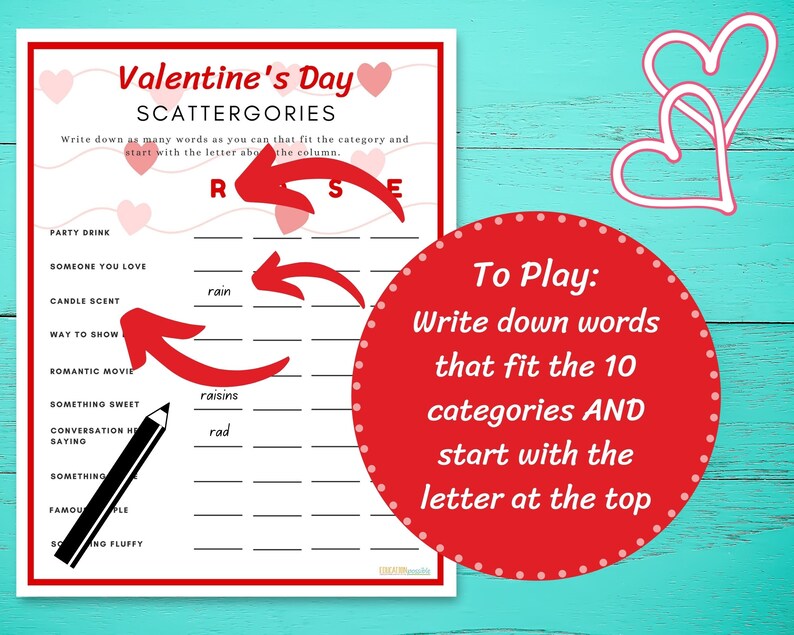 Valentine's Day 4 Game Scattergories Bundle - Galentine's Day ...