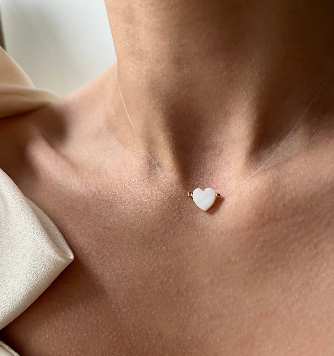 Invisible Heart Necklace, Mother of Pearl Heart, Romantic Gift for Her ...