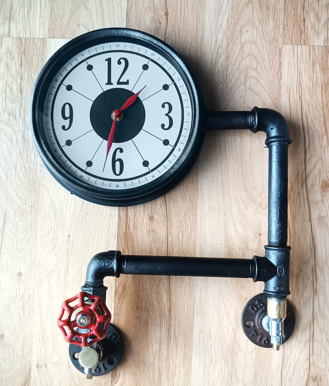 Industrial Style Clock, Made of Steel Pipes, Wall Clock, Quiet, Black ...