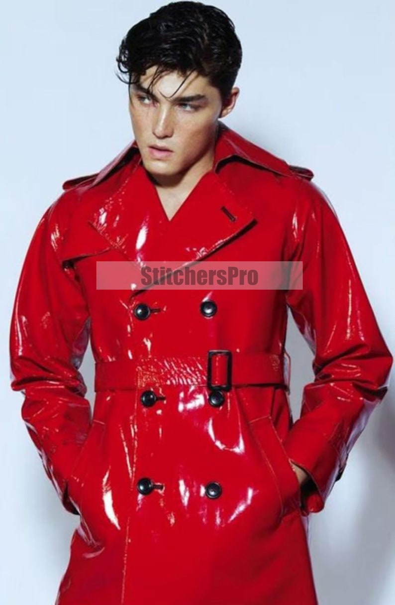 Men's RED PVC Trench Vinyl Shinny Gothic Fashion Coat Best Gift for Him ...