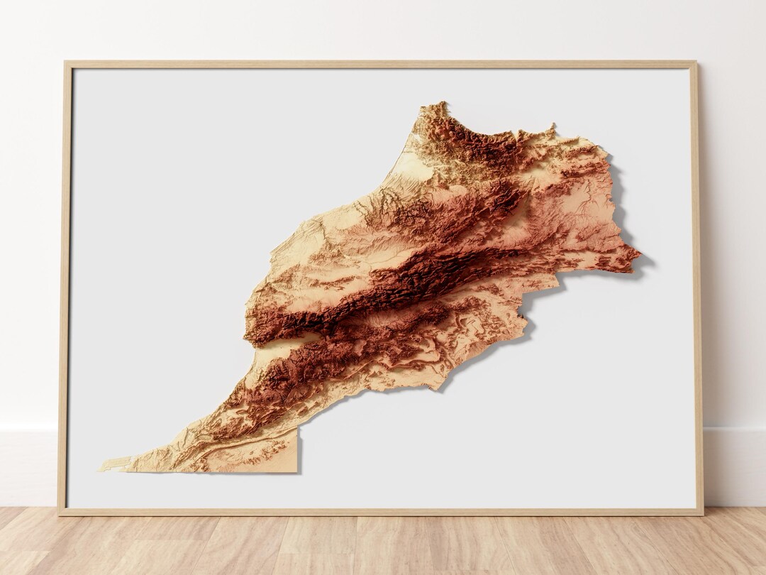 Morocco - Topographic Relief Map Print - Etsy