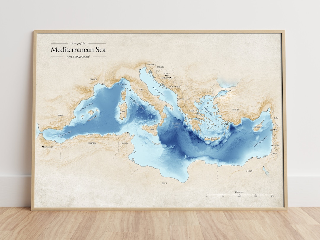 Mediterranean Sea Map Print: Bathymetry & Topography Art - Etsy