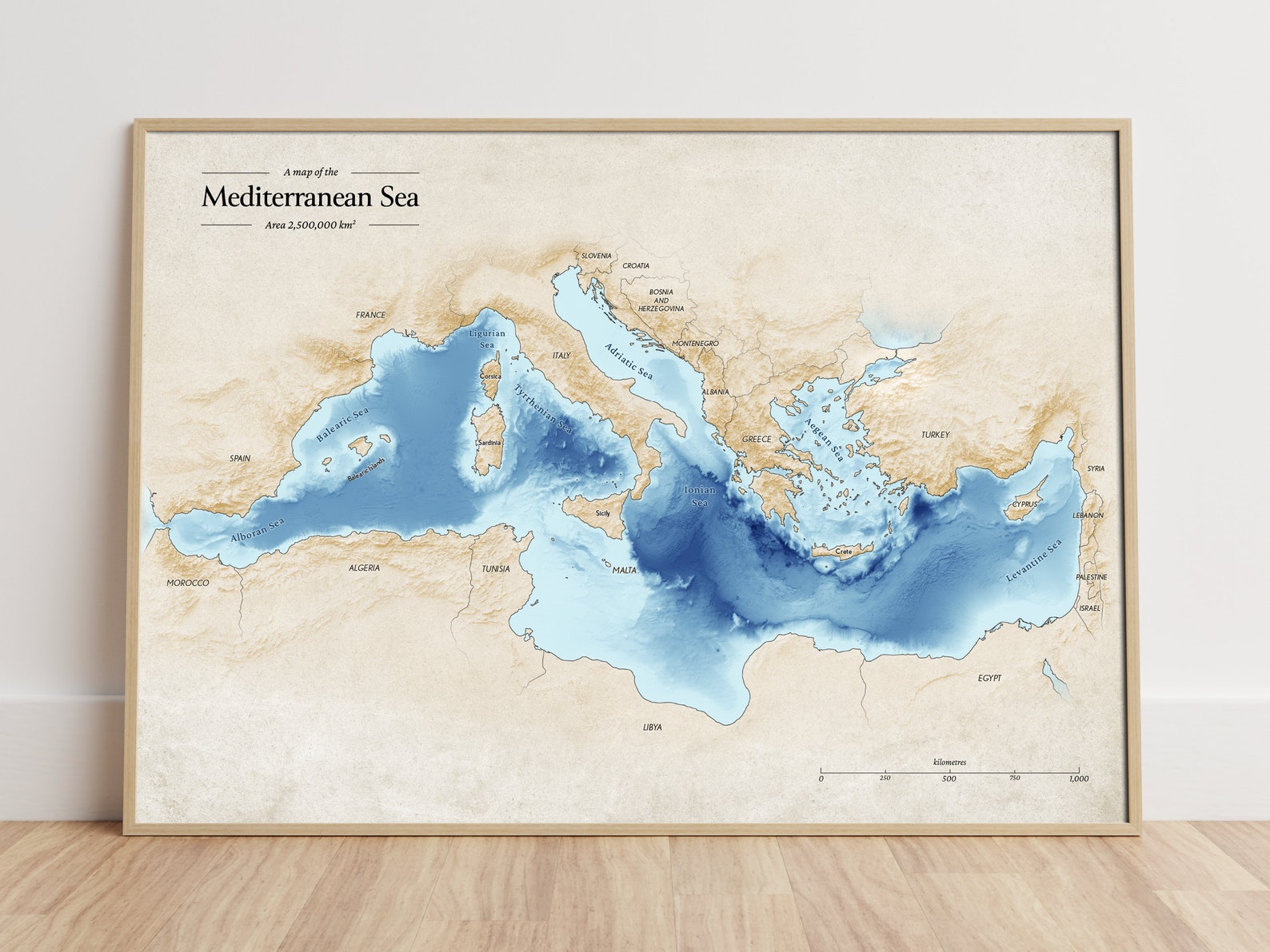 Mediterranean Sea Map Print: Bathymetry & Topography Art - Etsy