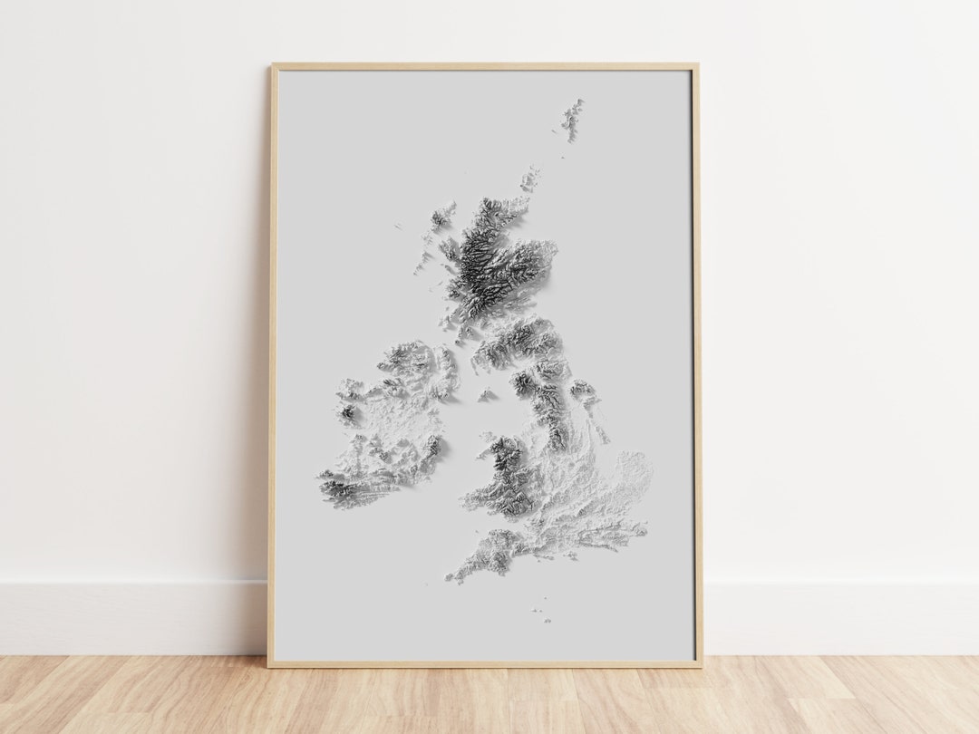 British Isles Topographic Relief Map Print - Etsy