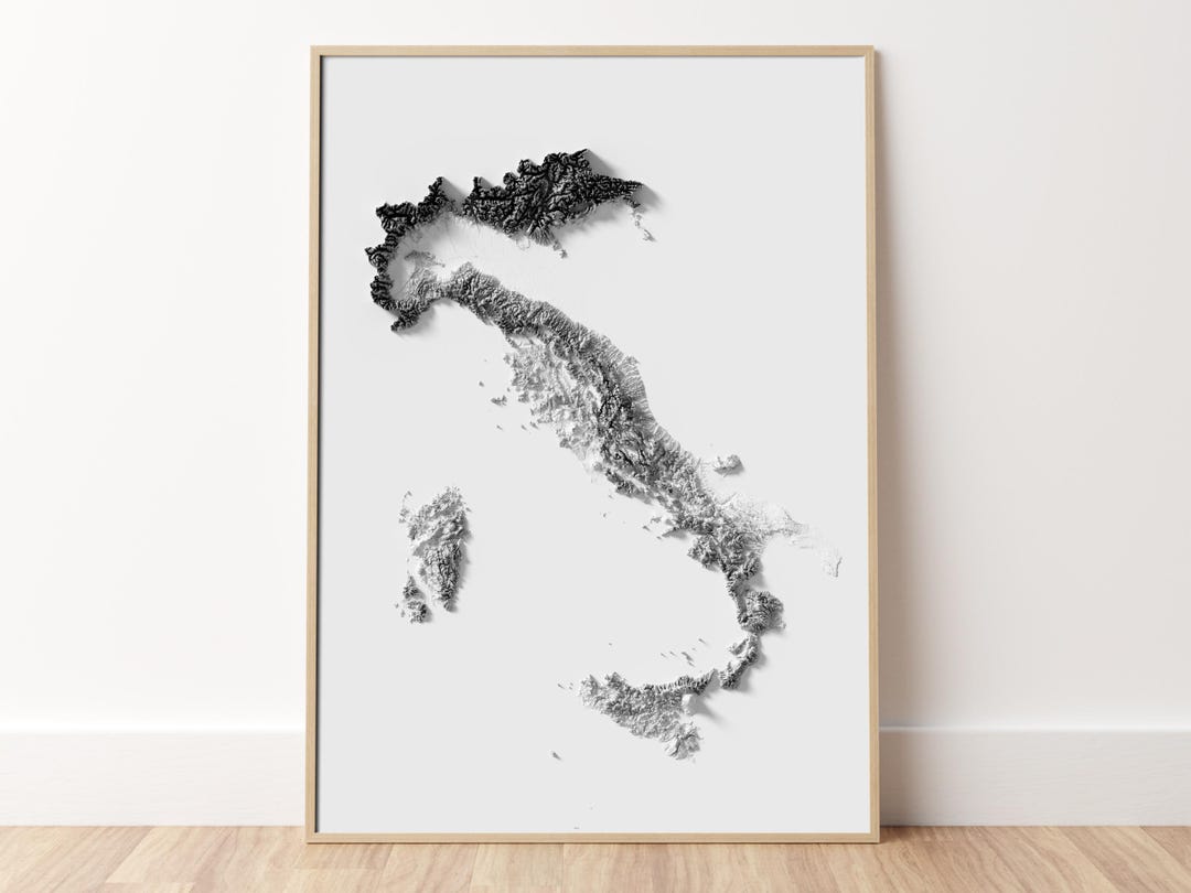 Italy - Topographic Relief Map - Etsy