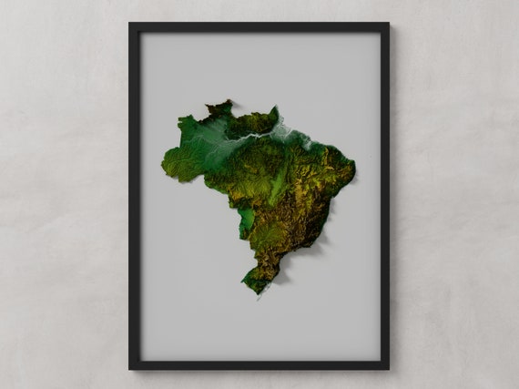 Brazil Topographic Relief Map Print | Etsy