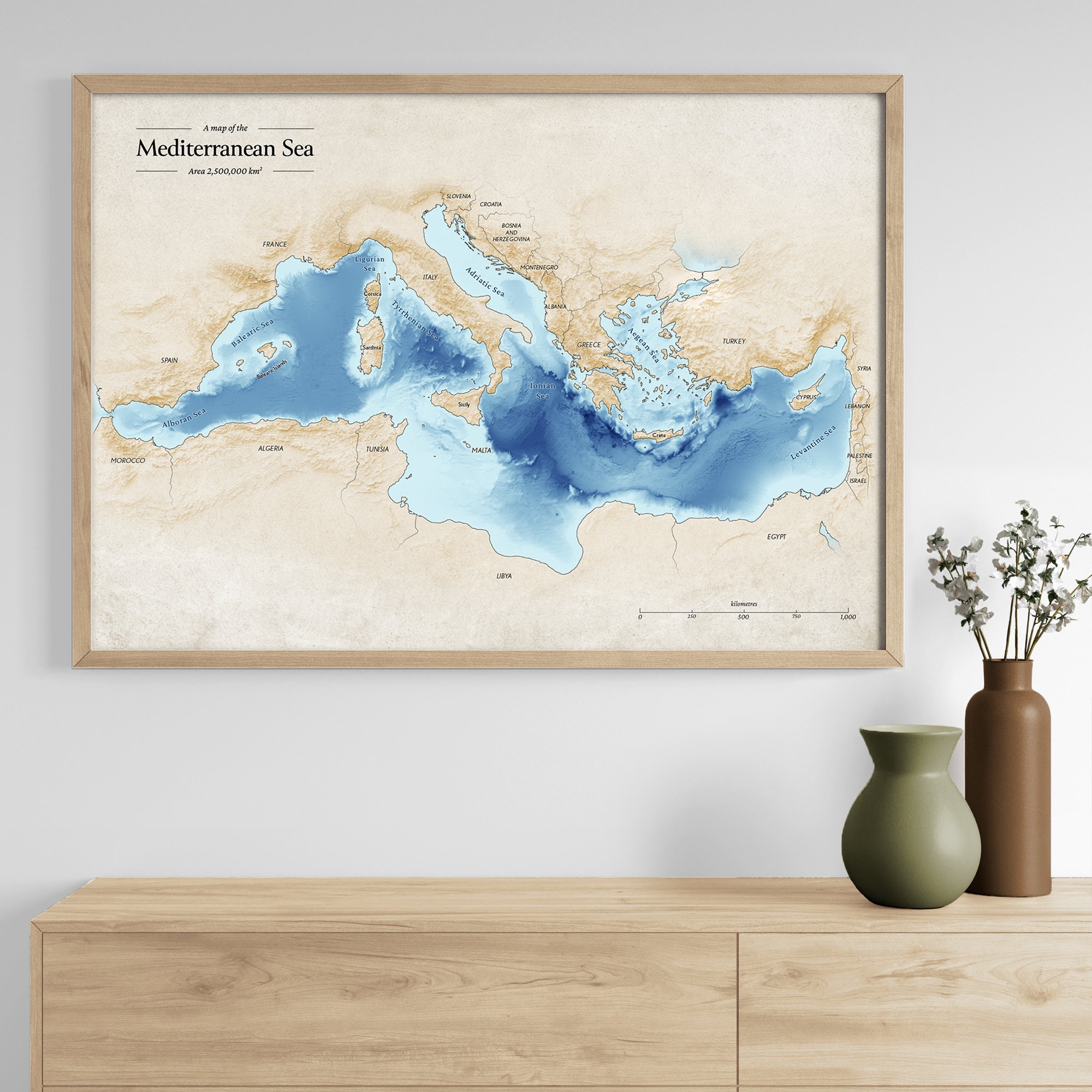Mediterranean Sea Map Print: Bathymetry & Topography Art - Etsy