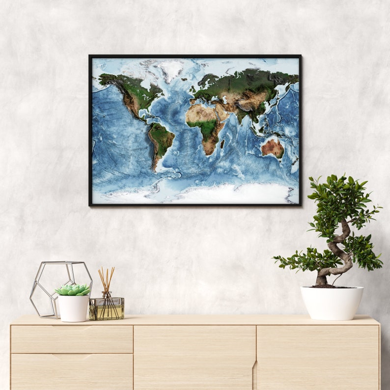 Earth - Topographic Relief Map Print - Etsy