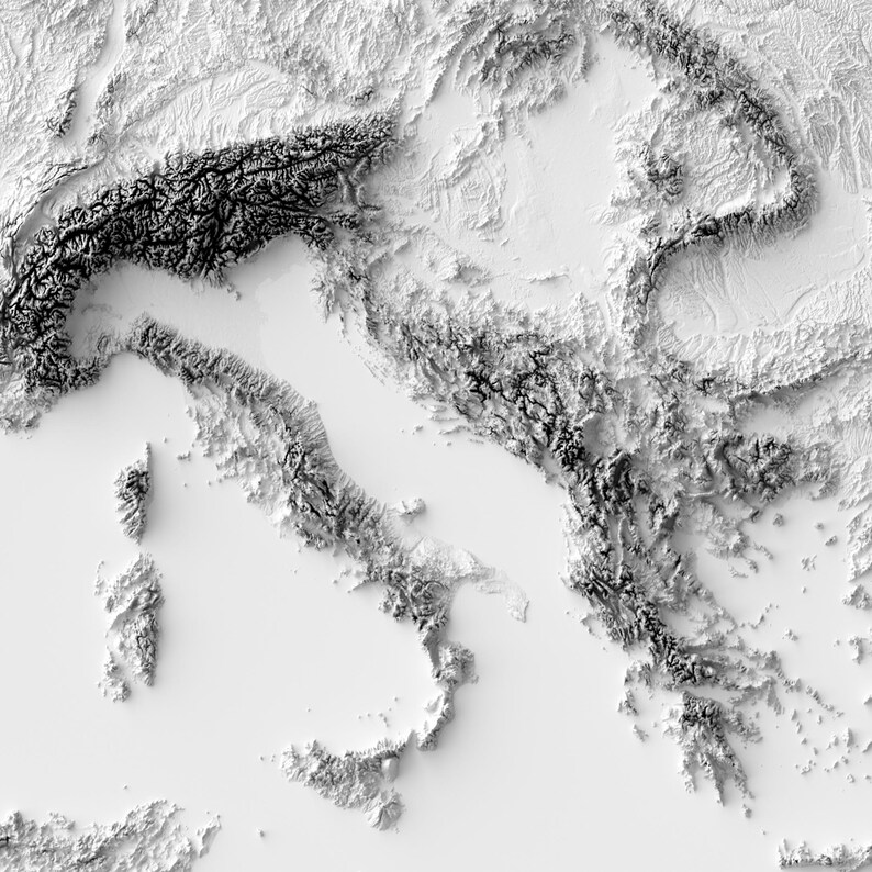 Europe - Topographic Relief Map Print - Etsy
