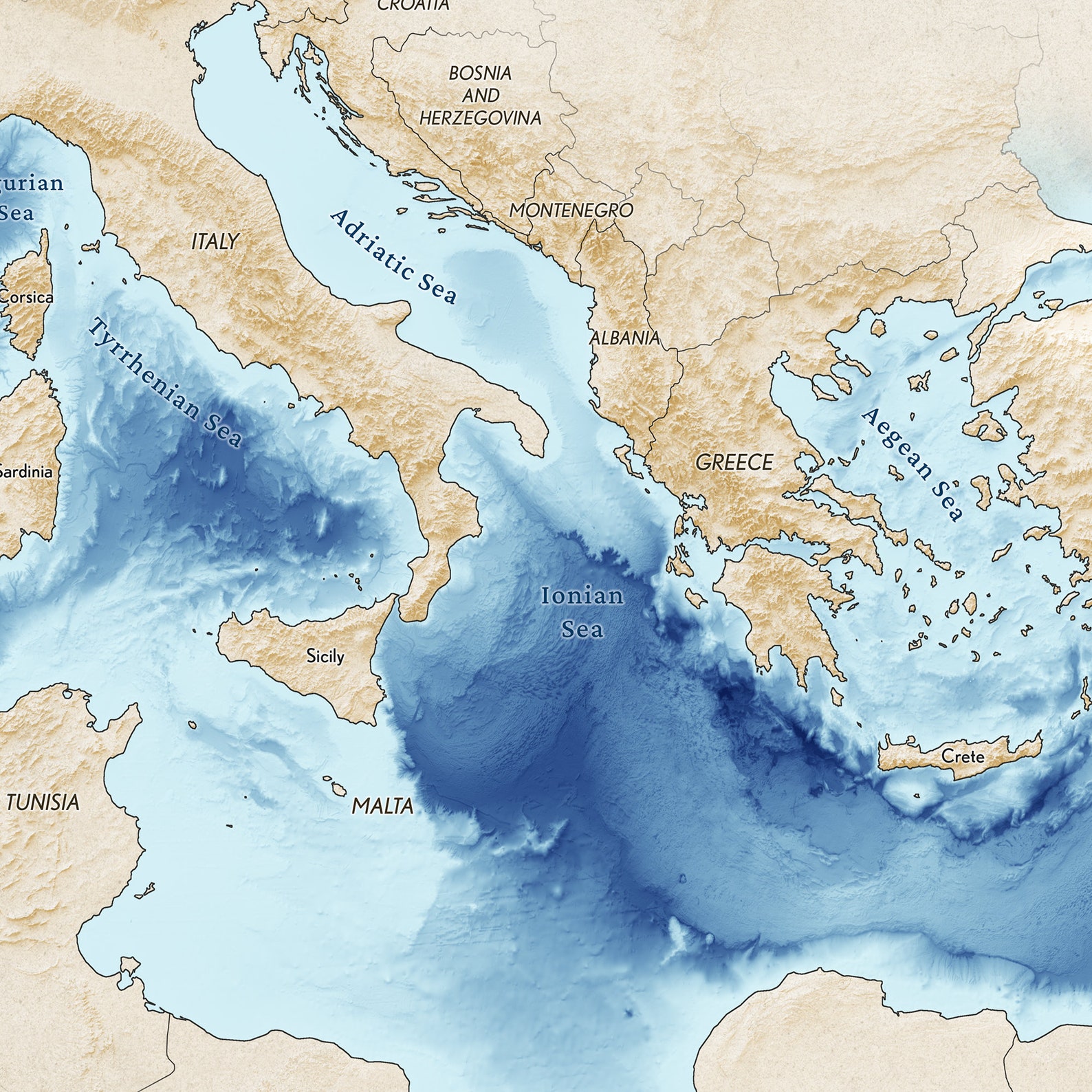 Mediterranean Sea Map Print: Bathymetry & Topography Art - Etsy