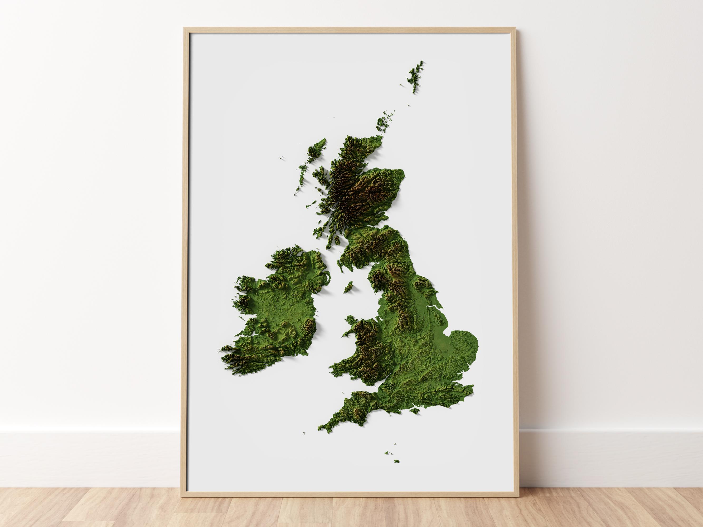 British Isles Topographic Relief Map Print - Etsy