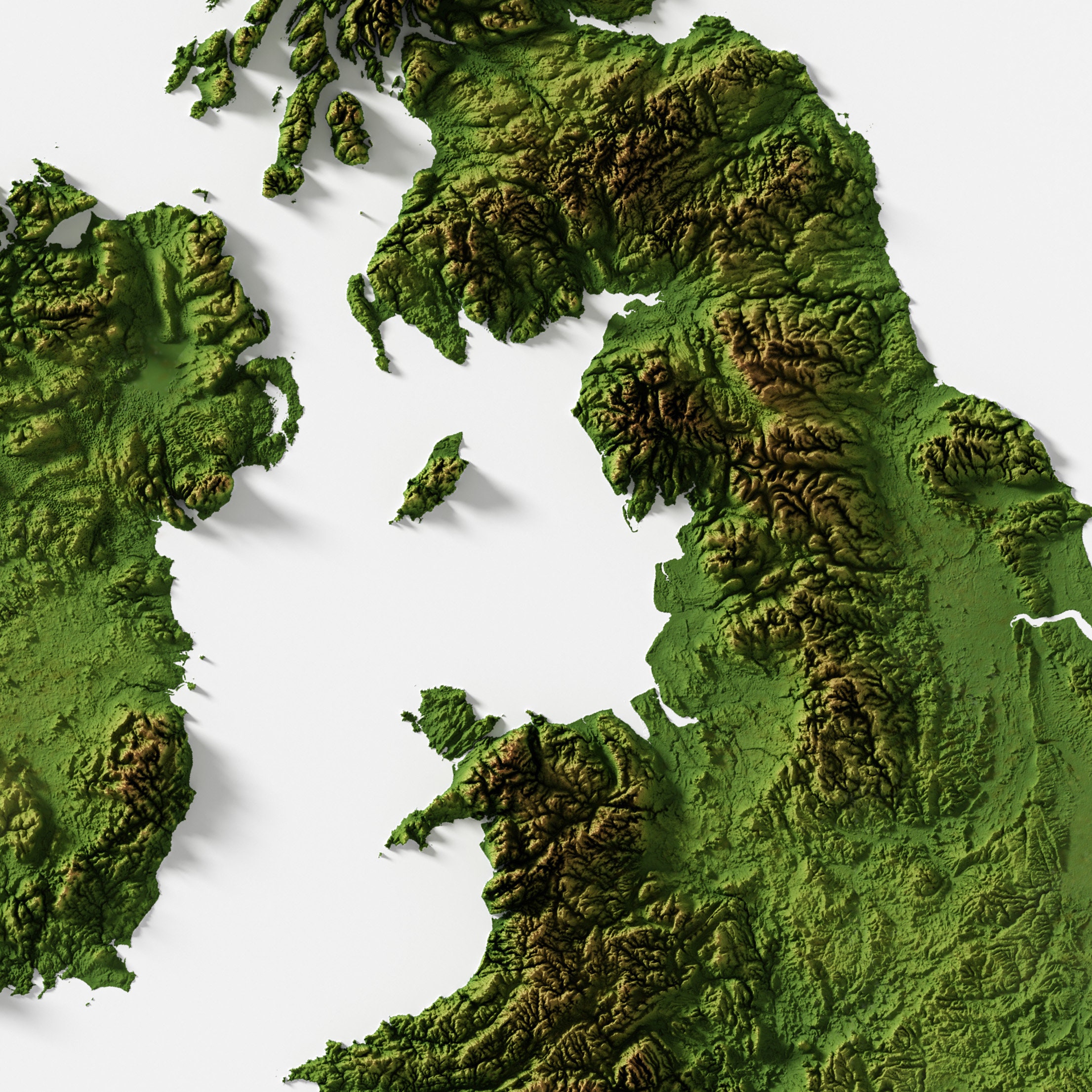 British Isles Topographic Relief Map Print - Etsy