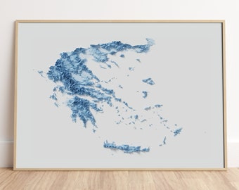 Greece Topographic Map of 1922 2D Poster Shaded Relief Map, Fine Art ...