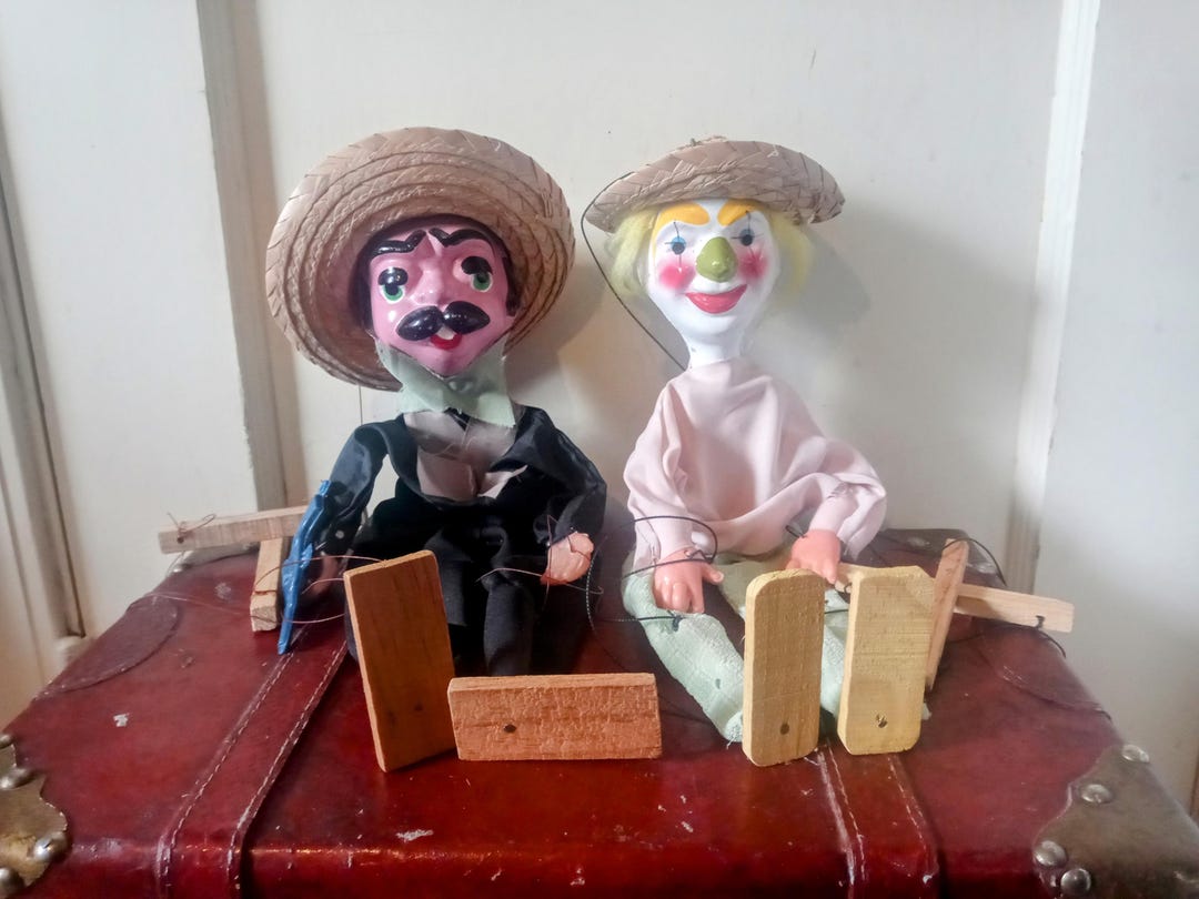 Vintage Midcentury Mexican Folk Art Set of 2 Marionette Puppets Dolls ...