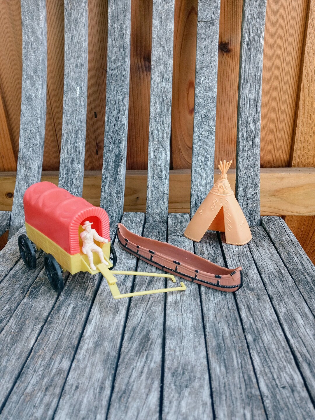 Vintage Midcentury Plastic Western Toy Set Teepee Wagon Canoe - Etsy