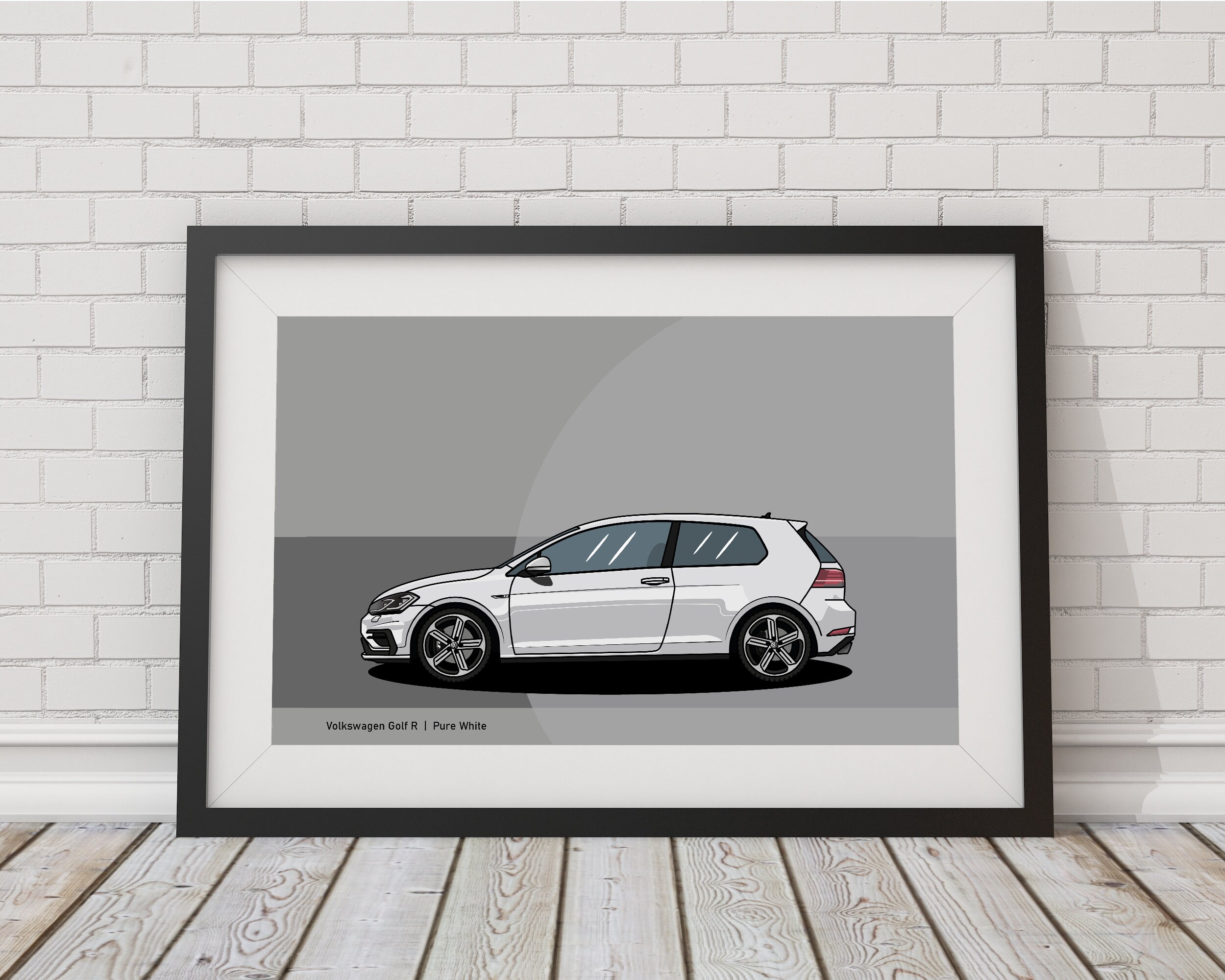 VW Golf R 3-door Hatchback Poster - Hand-illustrated Sports Car Poster ...