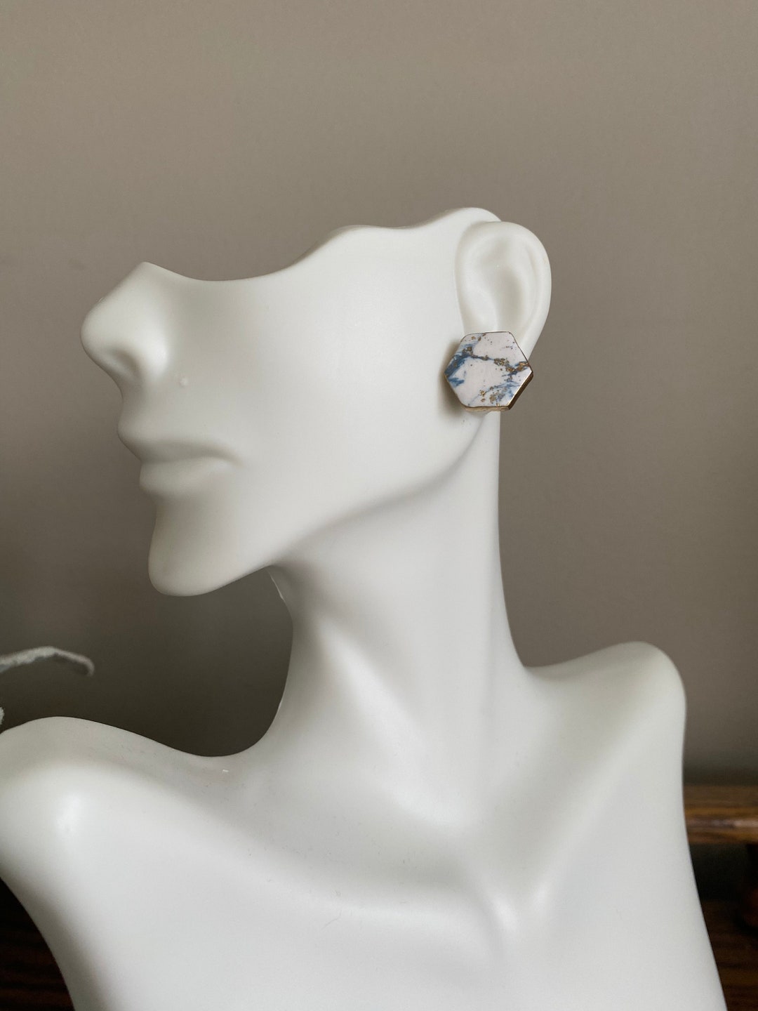 Dusty Blue Marble Hexagon Studs - Etsy