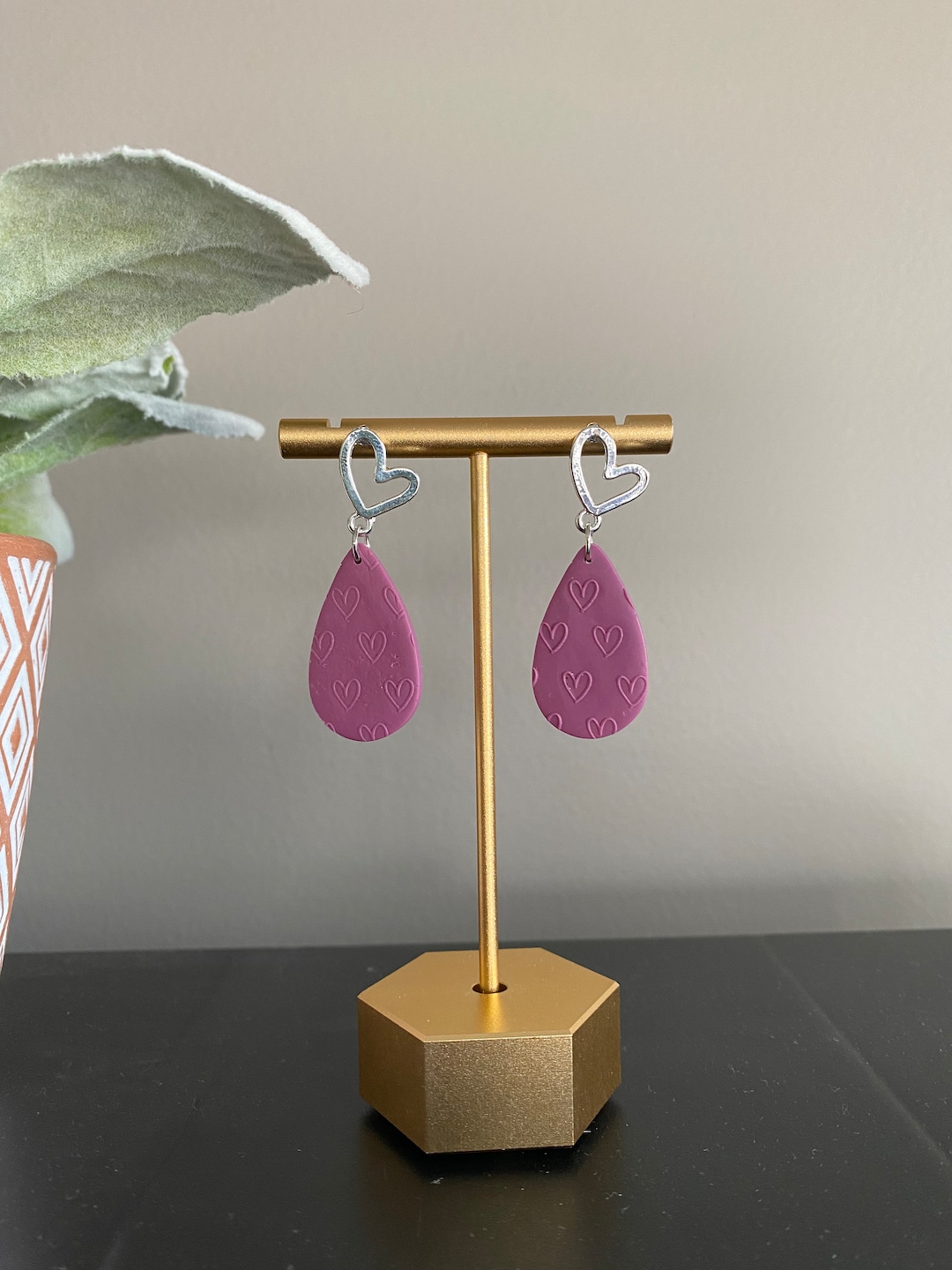 Purple Teardrop With Silver Heart Post - Etsy