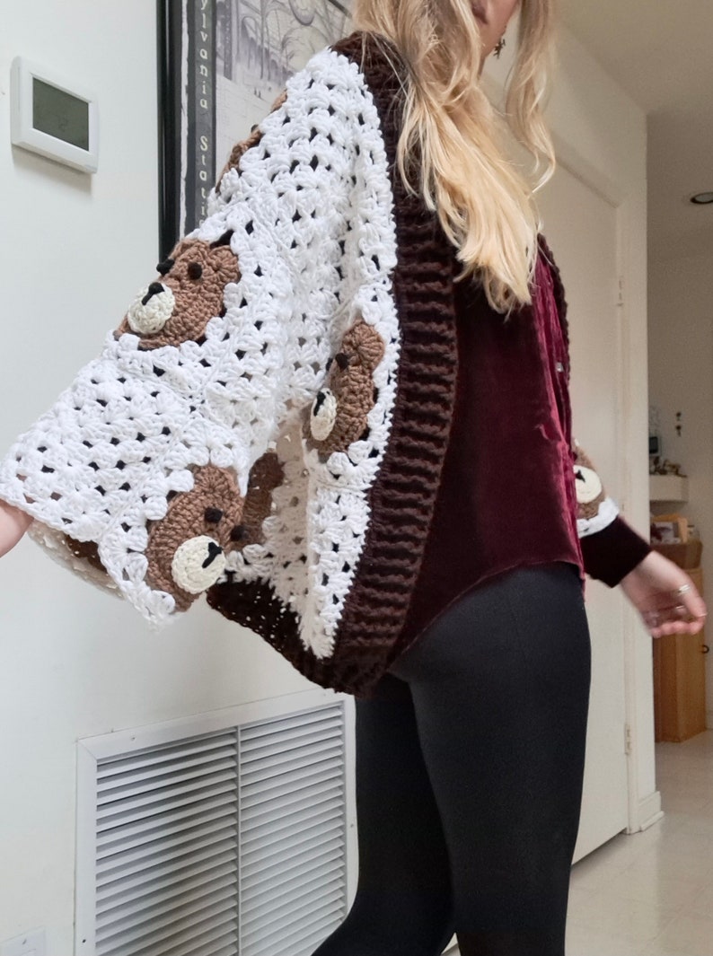 Crochet Granny Square Teddy Bear Cottage Core Cardigan - Etsy