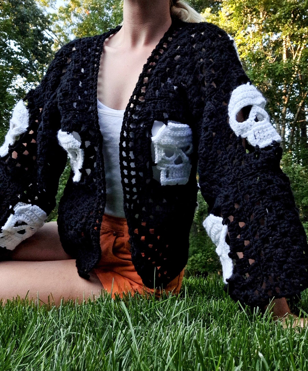 Crochet, Granny Square, Black Skeleton, Cardigan, Sweater, Tic Tok ...