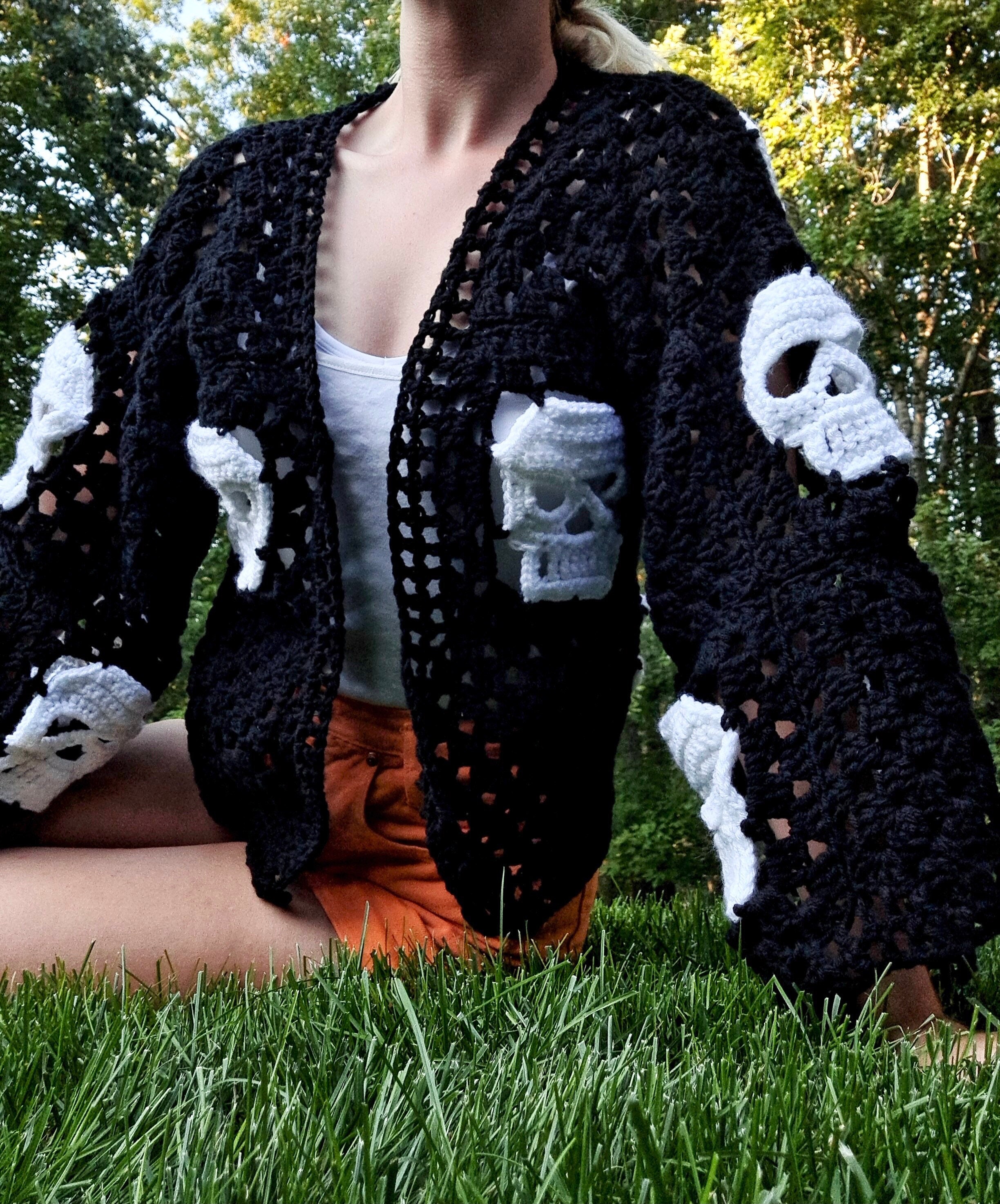 Crochet, Granny Square, Black Skeleton, Cardigan, Sweater, Tic Tok ...